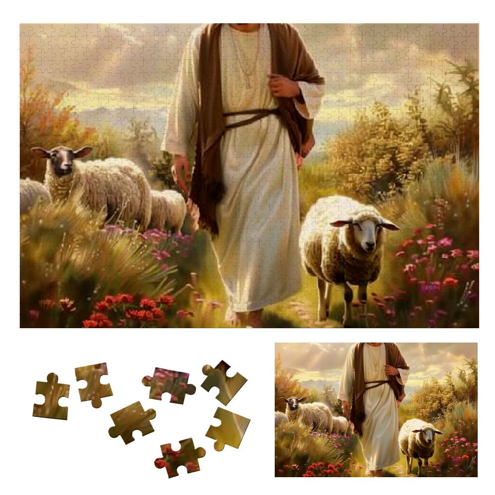 WENZZ Jesus Sheep Flowers Wooden Puzzle Challenging Difficult Wood Puzzles for Adults 1000 PCS ...