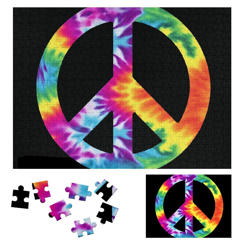 WENZZ Peace Sign Tie-Dye Pattern Psychedelic Art Wooden Puzzle for ...