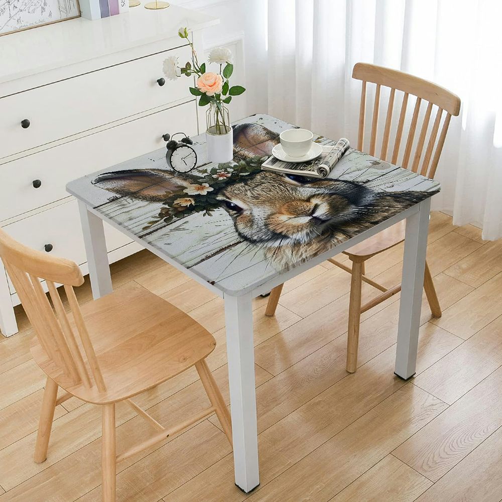 WENZZ Rabbit Flower Crown Square Table Cover for Picnic Dining Kitchen ...