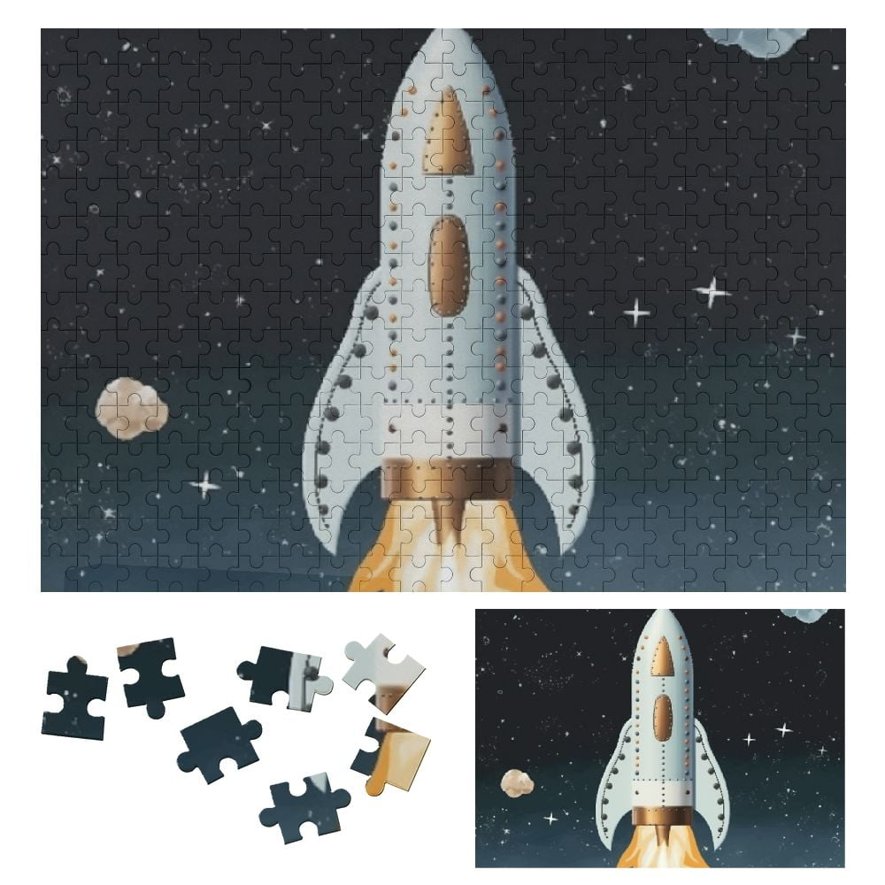 WENZZ Rocket Ship Stars Space Art Wooden Puzzle Challenging Difficult ...