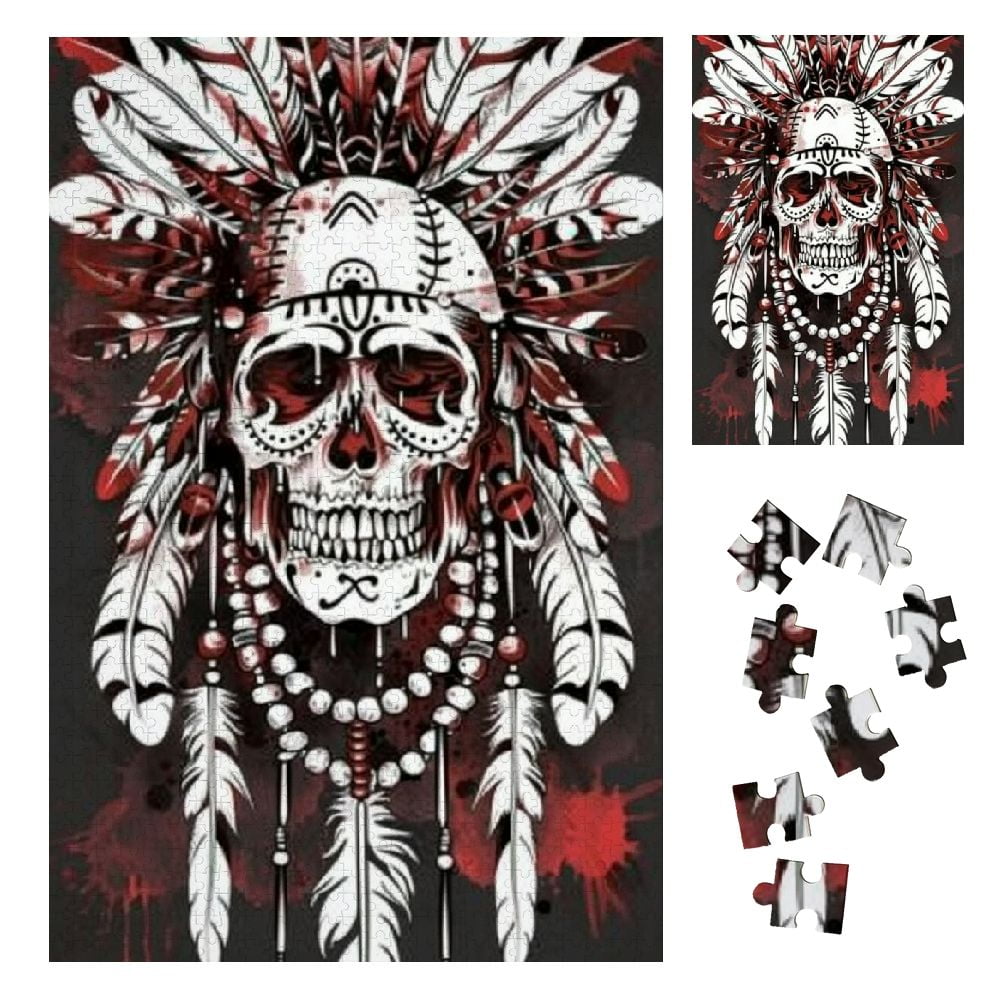 WENZZ Skull Feathers Tattoo Wooden Jigsaw Puzzle Vertical Impossible ...