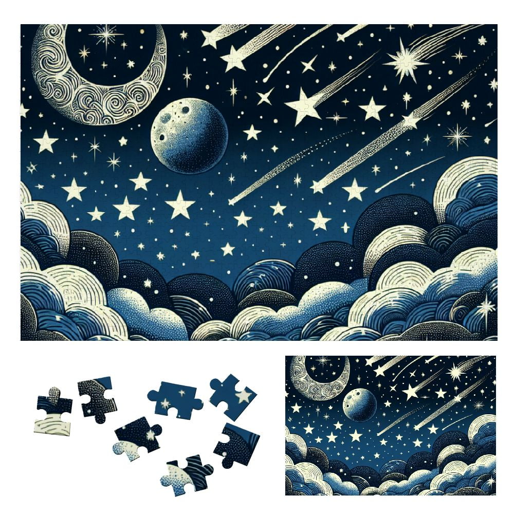 WENZZ Stars Crescent Moon Comets Wooden Puzzle for Adults and Kids Challenging Difficult Wood ...
