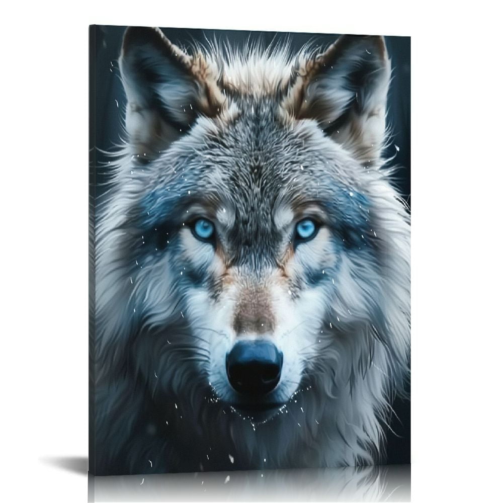 WENZZ Wolf Art Print Modern Home Decor Blue Eyes Wolf Canvas Print Wall ...