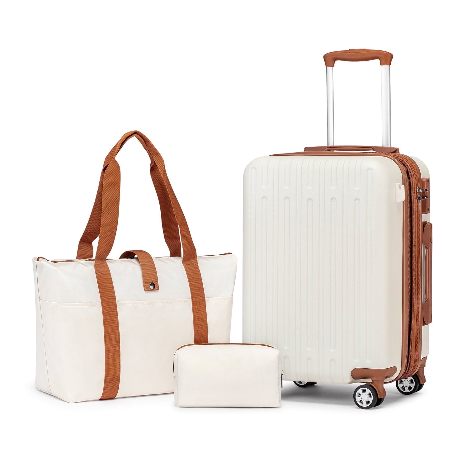 WEPLUS 20" Unisex 3-Piece Hardside Carry-On Luggage Set, Beige - Walmart.com