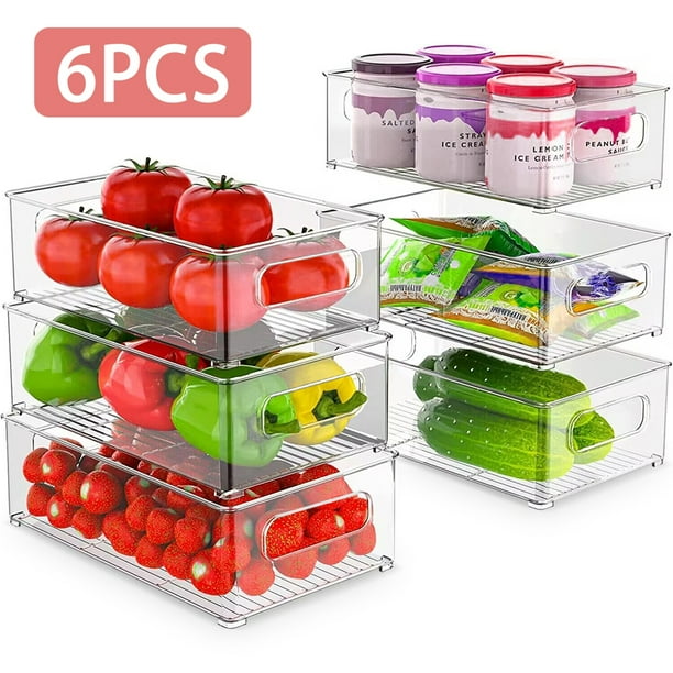 WEPSEN Set of 6 Refrigerator Organizer Bin Clear Plastic Stackable ...