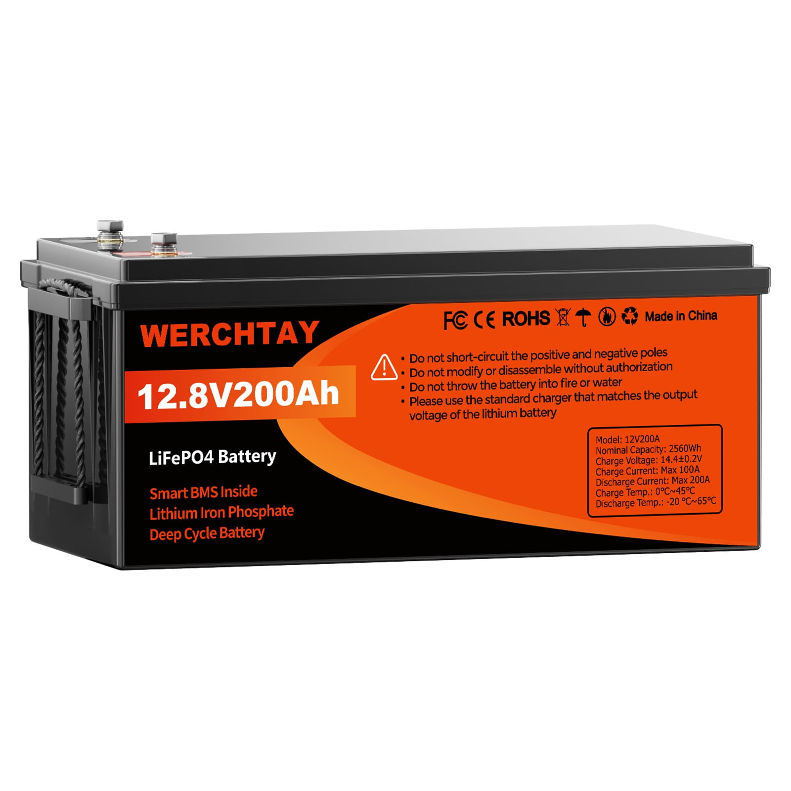 WERCHTAY 12V 200Ah Deep Cycle Lithium Battery LiFePO4 200A BMS for RV ...