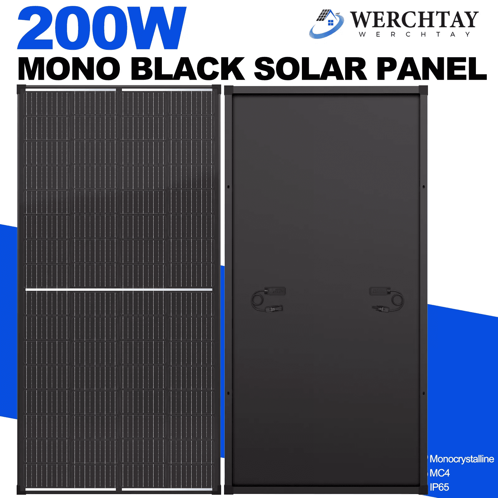 WERCHTAY 200W Mono Solar Panel 12V High-Efficiency Battery Charger 1 ...
