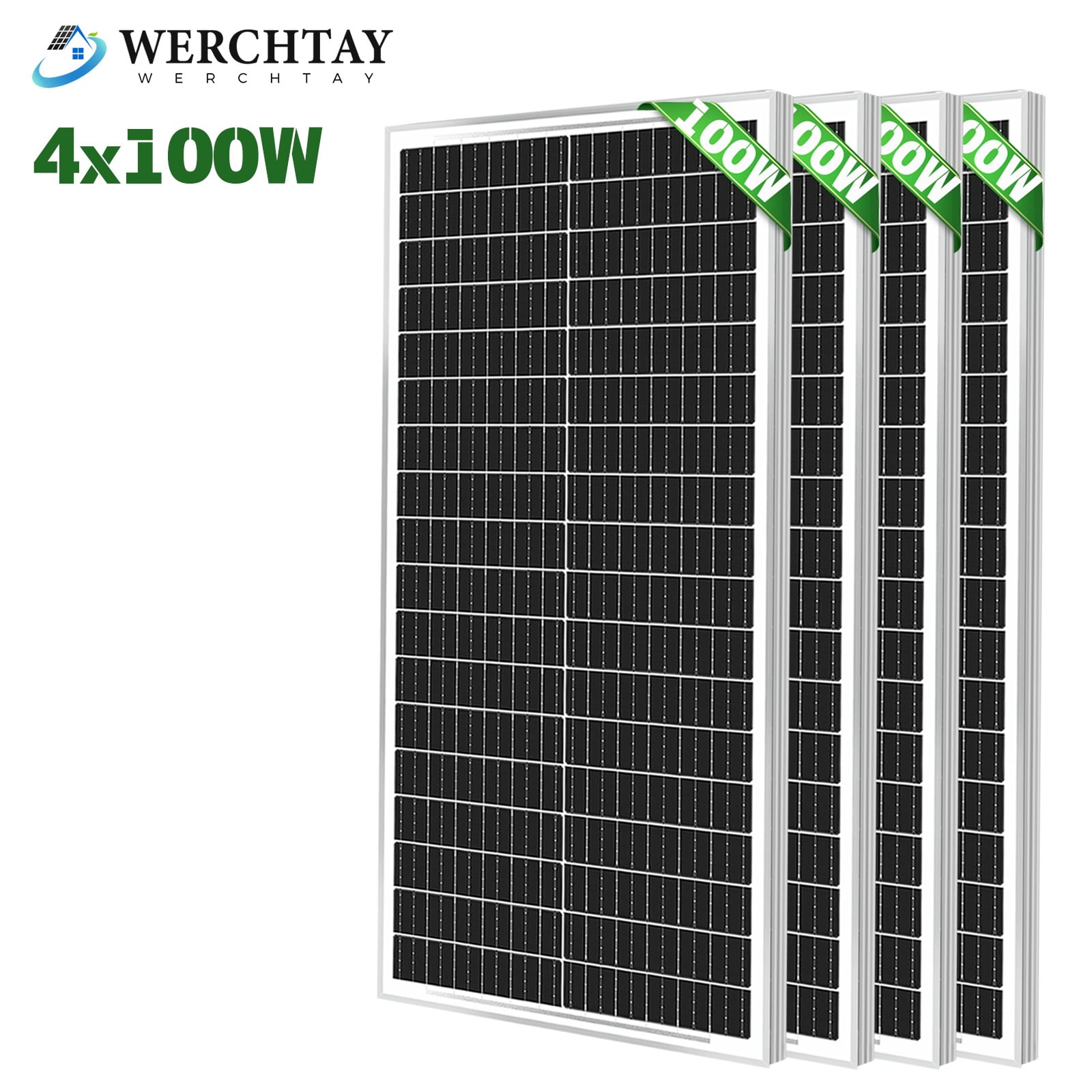 WERCHTAY 400W Solar Panels 4pcs 100 Watt 12V Monocrystalline Solar Panel Module for Off Grid PV ...
