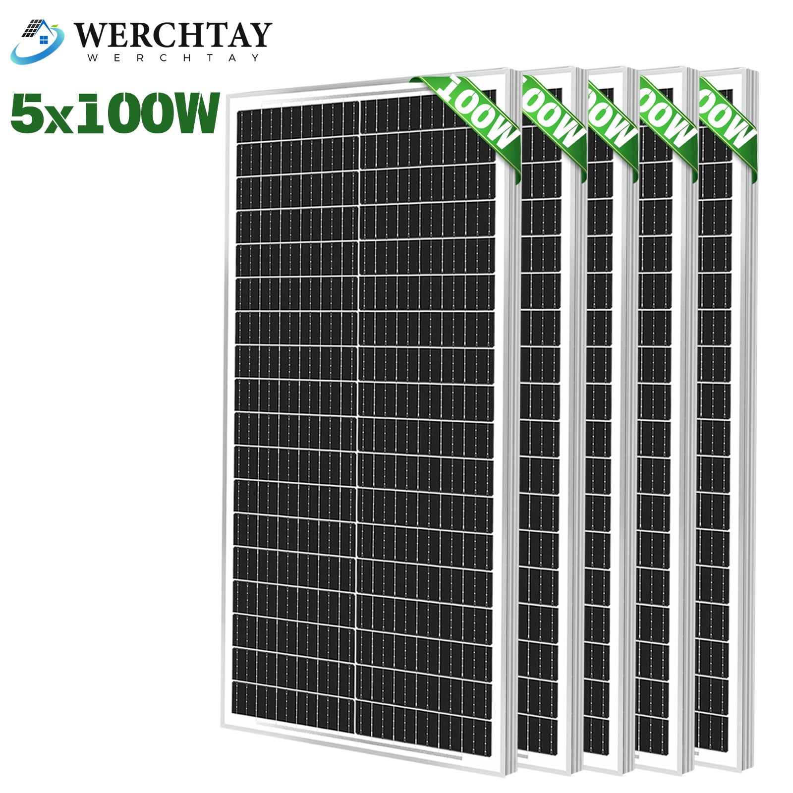 WERCHTAY 500W Solar Panel 5pcs 100 Watt 12 Volt, High-Efficiency ...