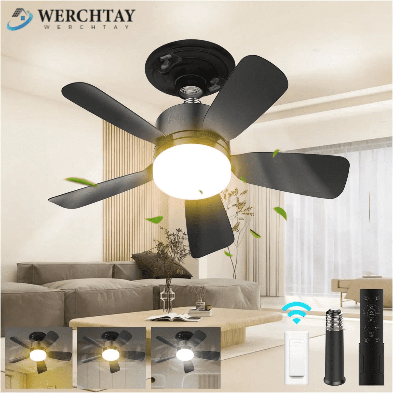 WERCHTAY Socket Ceiling Fans with Lights and Remote- Socket Fan light ...