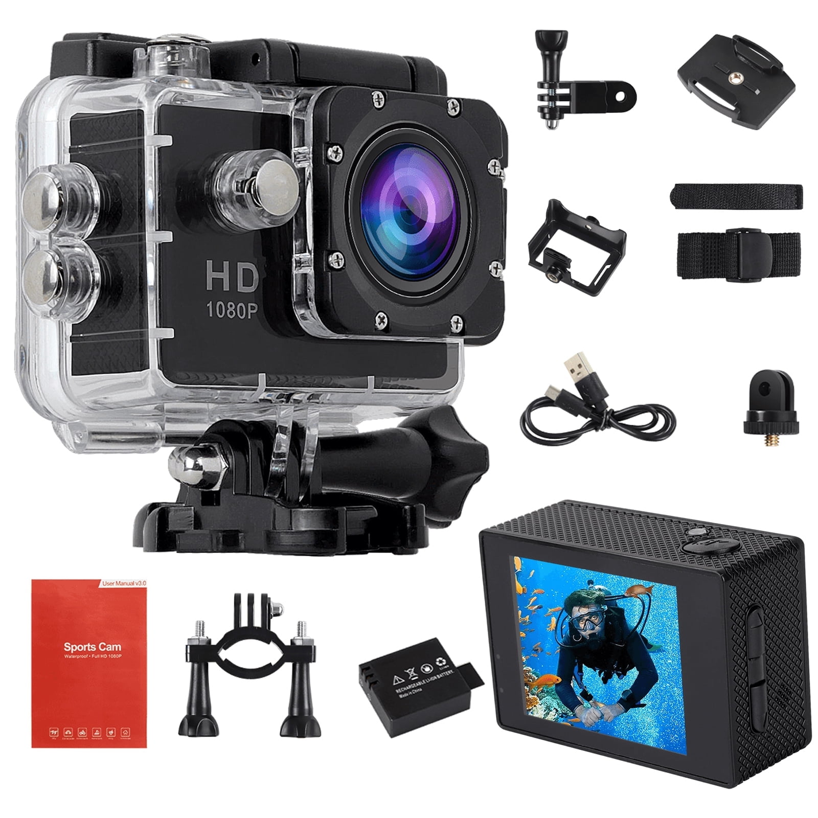 WERCHTAY Waterproof Action Camera 20 MP Sport Recorder HD 1080P ...