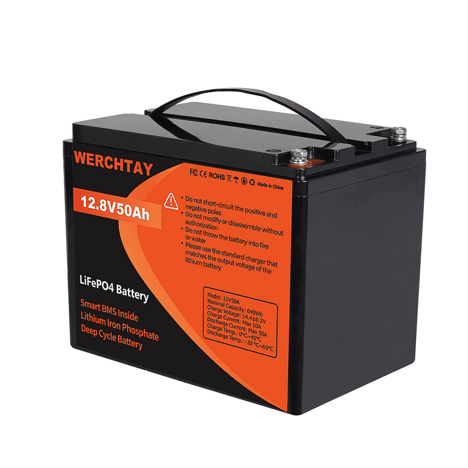 WERCHTAY 12V 50Ah LiFePO4 Automotive Battery, Top Post for RV, Marine ...