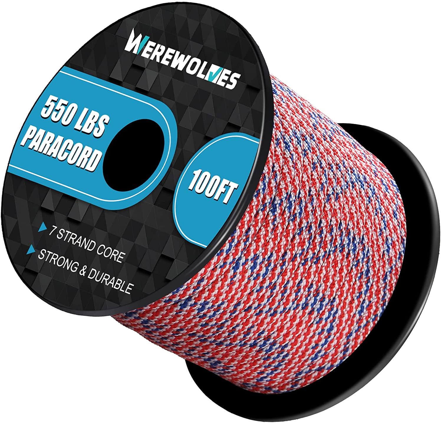 WEREWOLVES 550lb Paracord, 5/32 inch x 100 feet Black Nylon Parachute ...