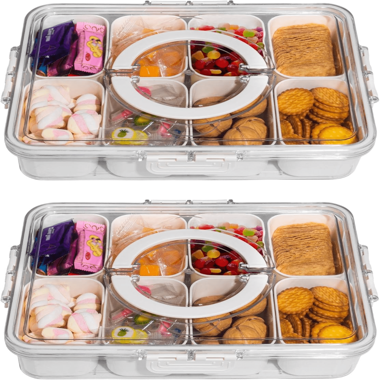 WERICHJKL KFHDMCV Divided Snack Serving Tray with Lid and Handle travel ...