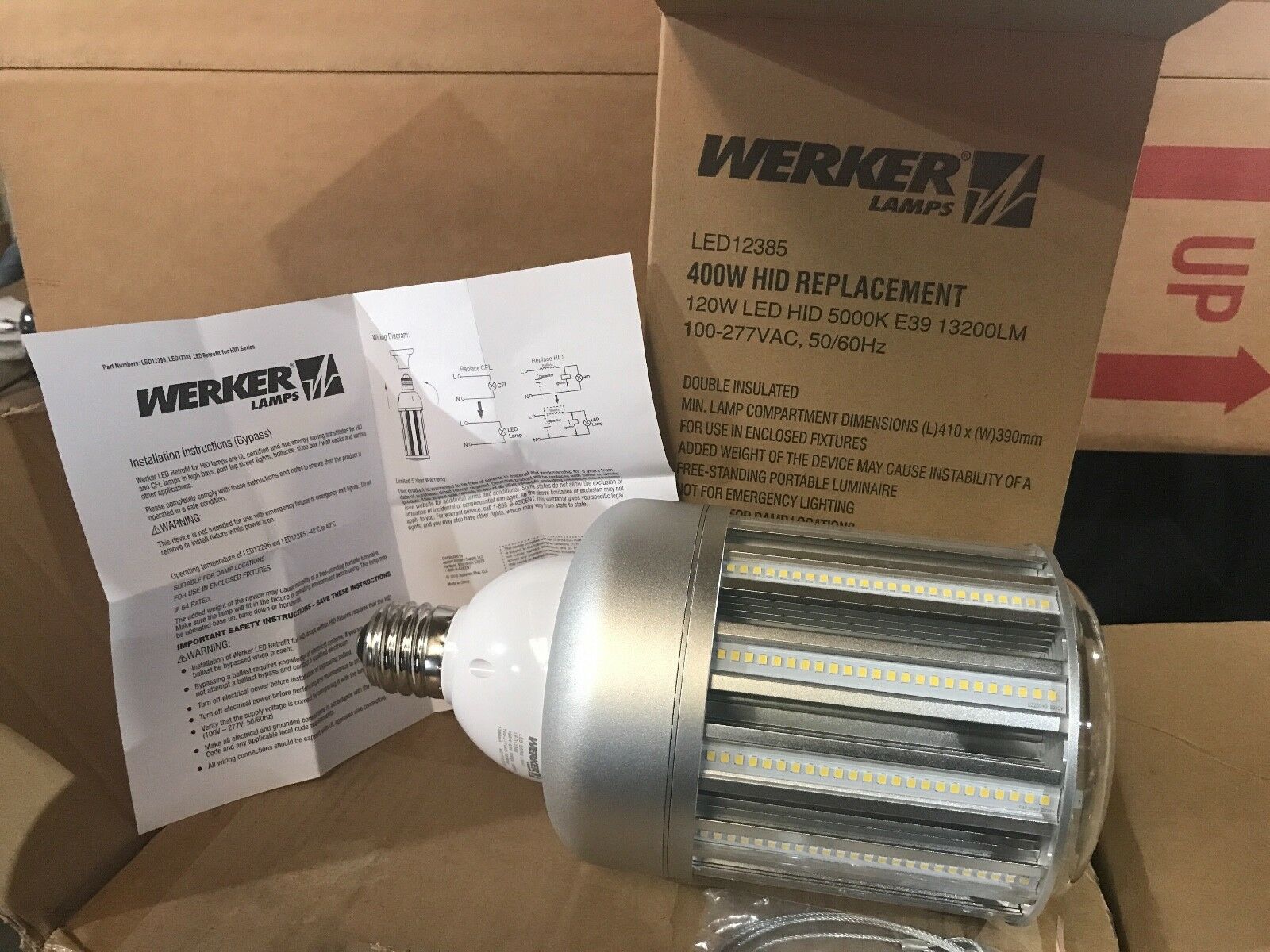 WERKER HID Retrofit 5000K 120W -400W REPLA Mogul Base LED Lamp 100 ...