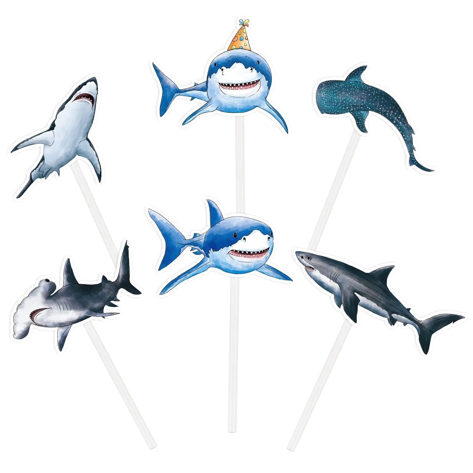 WERNNSAI 36 PCS Shark Cupcake Toppers AIS1 - Shark Cake Toppers Ocean ...
