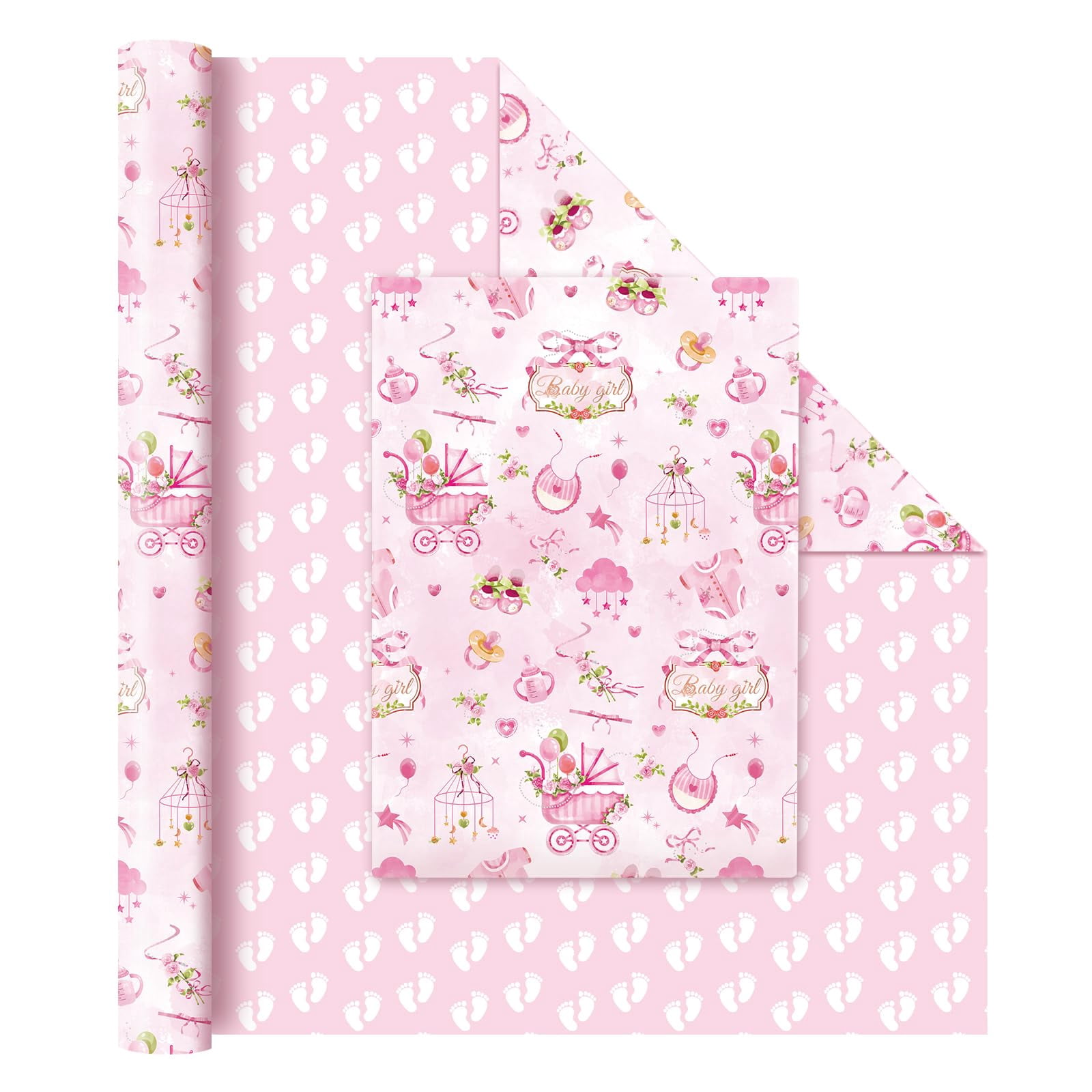WERNNSAI Baby Girl Wrapping IEF31 Paper - 1 Roll 17” x 33 ft Baby ...