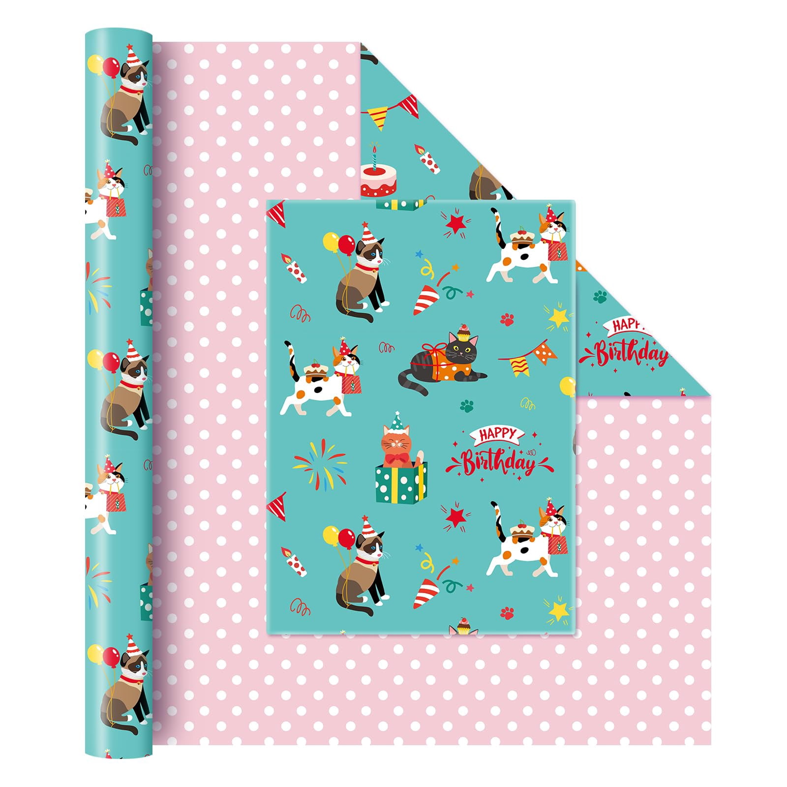 WERNNSAI Cat Reversible Wrapping Paper BSL1 - 1 17” x 33 ft Cat ...