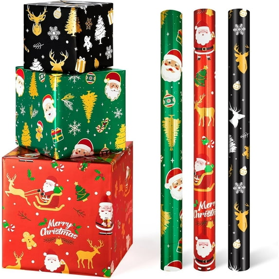 WERNNSAI Christmas Wrapping Paper - 3 Rolls 17” x 120” Snowman Wrap ...