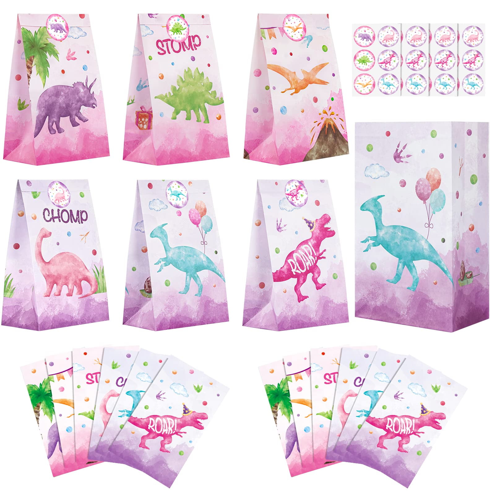 WERNNSAI Watercolor Dinosaur Goodie MSF2 Bags - 24 PCS Dinosaur Party ...