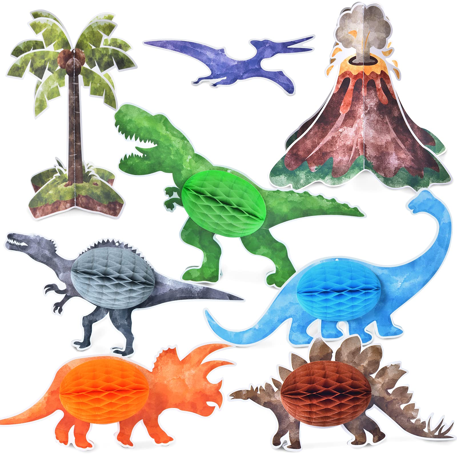 WERNNSAI Watercolor Dinosaur Party Centerpieces - 8 PCS 3D T-Rex ...