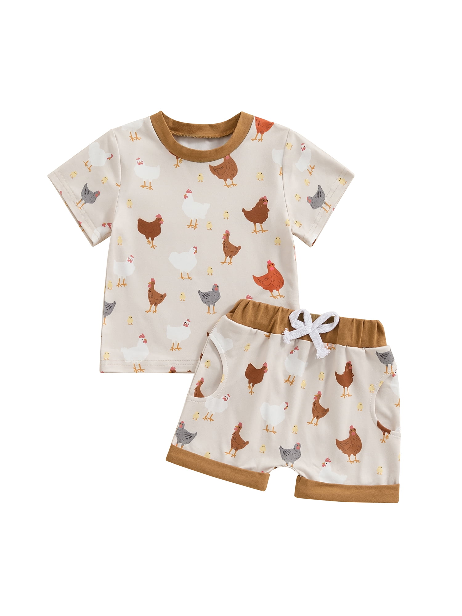 WERNZATT 2Pcs Baby Boy Western Clothes Short Sleeve Cow Print Tops + Rolled Shorts Set Toddler ...