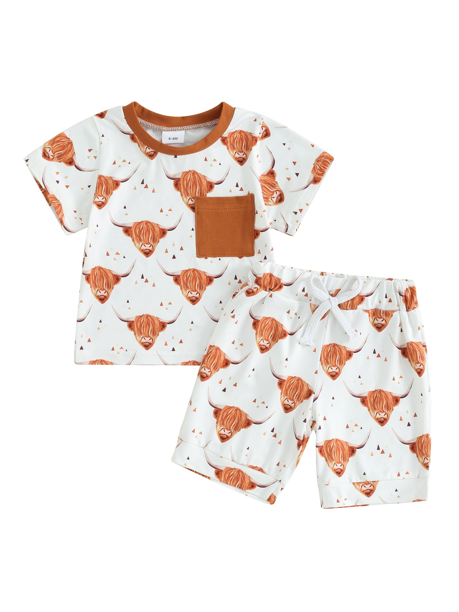 WERNZATT 2Pcs Toddler Baby Boy Western Clothes Set Short Sleeve Cow Print Tops + Shorts Outfits ...