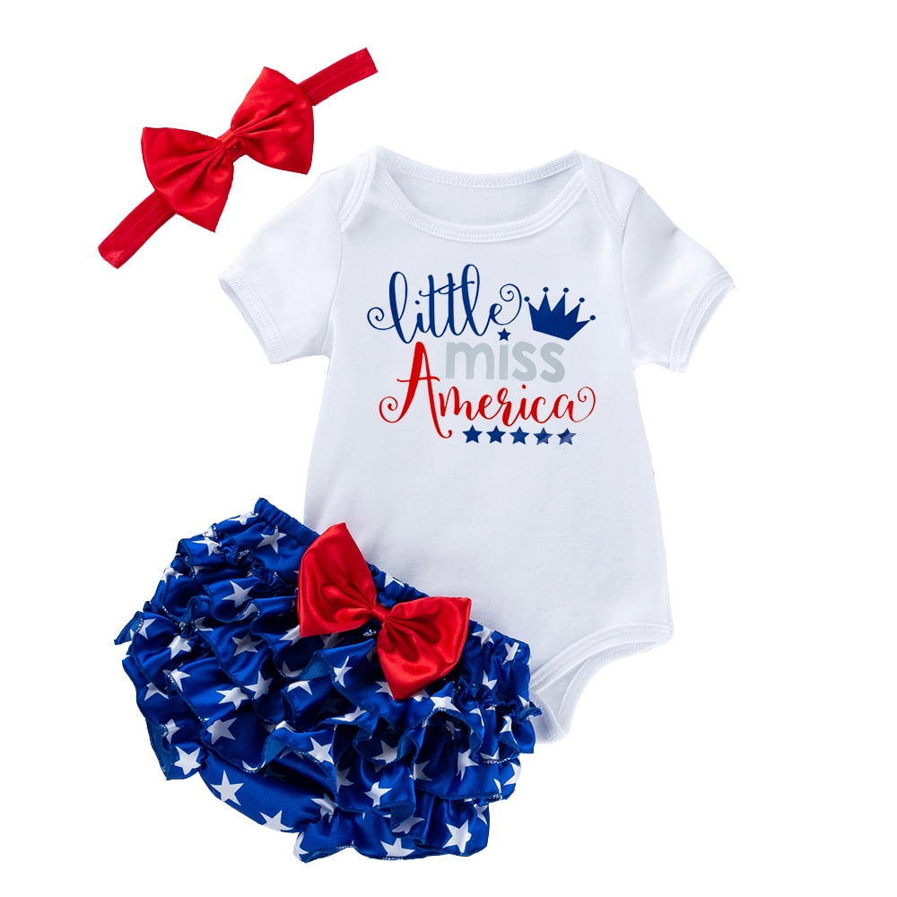 WERNZATT 4th of July Baby Girl Outfit American Flag Romper+Ruffle Tulle ...