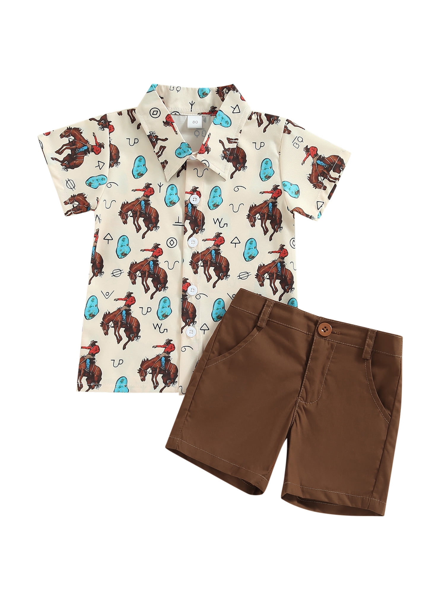 WERNZATT Baby Boy Western Clothes Cow Print T Shirt Short Sleeve Button Shirt Solid Shorts ...