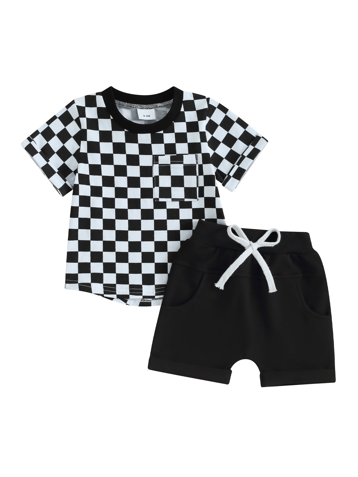 WERNZATT Baby Boys Checkerboard Outfit Short Sleeve Crew Neck Plaid T ...