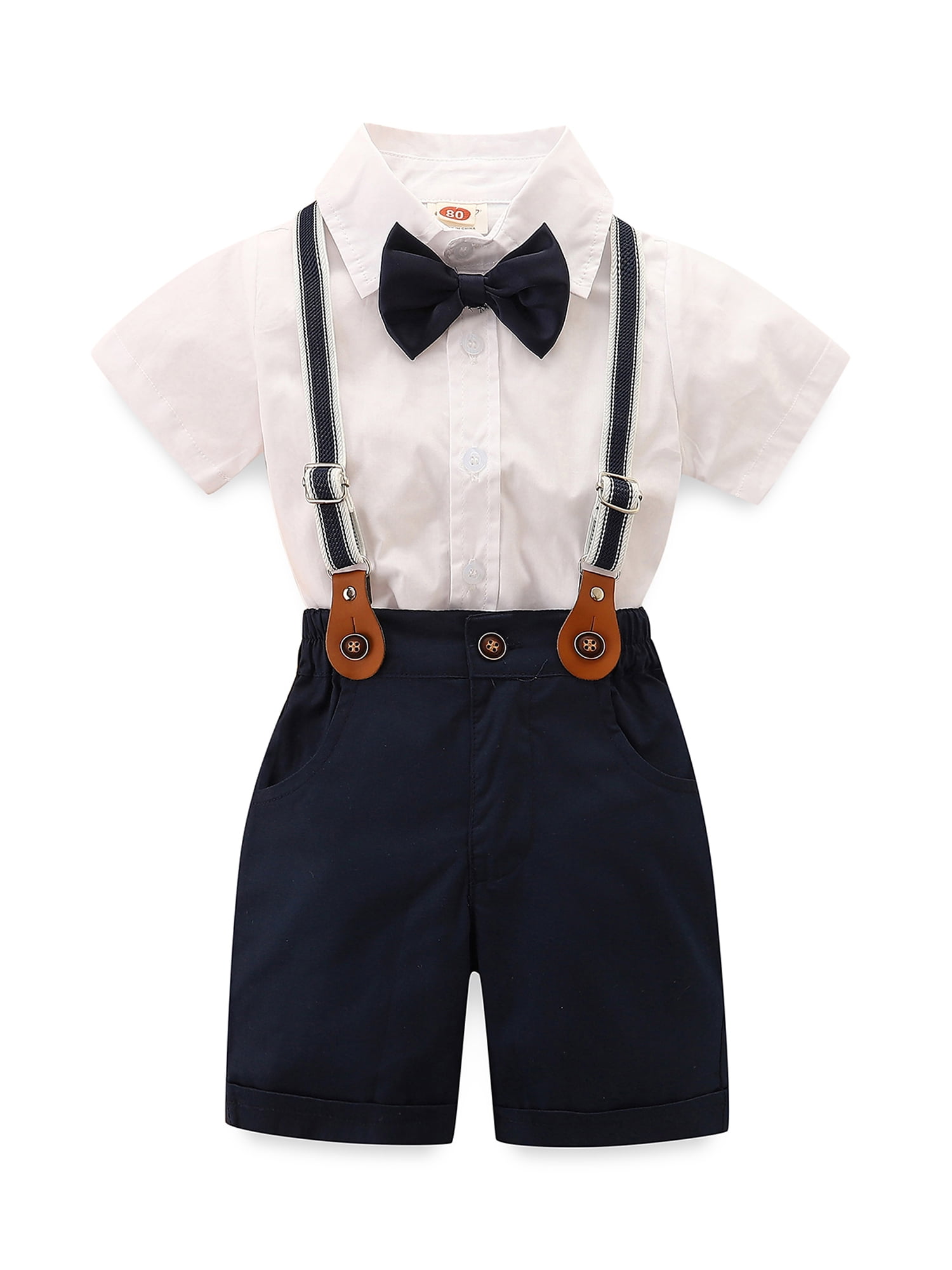 WERNZATT Baby Boys Formal Suit Set Short Sleeve Romper Suspenders ...