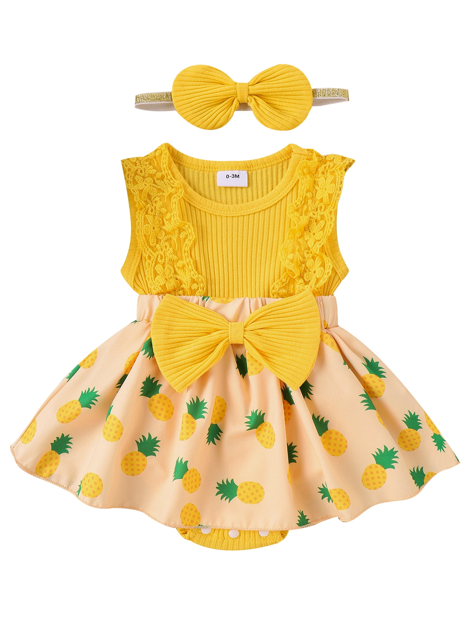 WERNZATT Baby Girl 2 Piece Outfits Fruit Floral Print Lace Ruffles Ribbed Romper Dress and ...