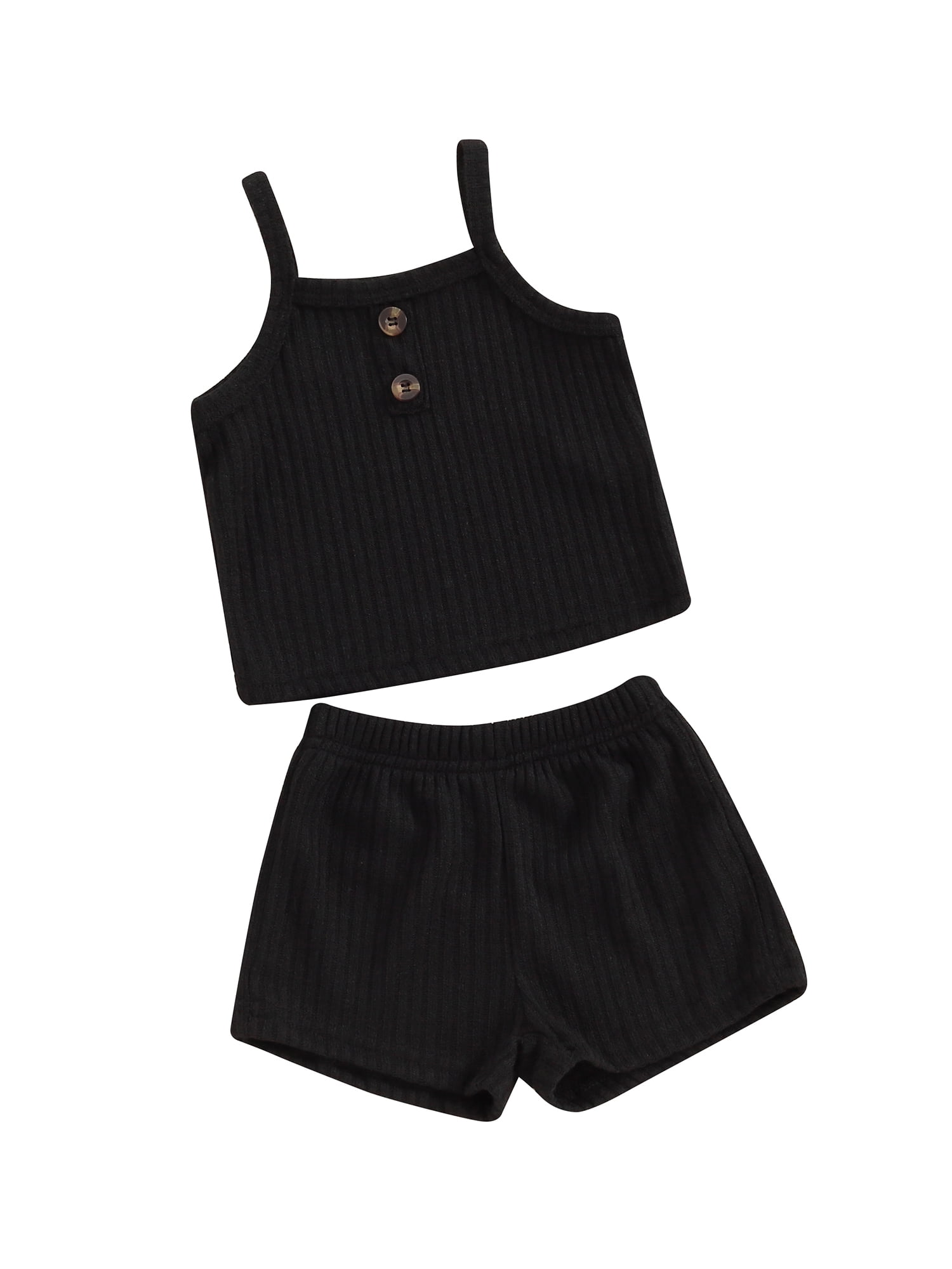 WERNZATT Baby Girl 2Pcs Summer Outfits Infant Ribbed Sleeveless Button ...