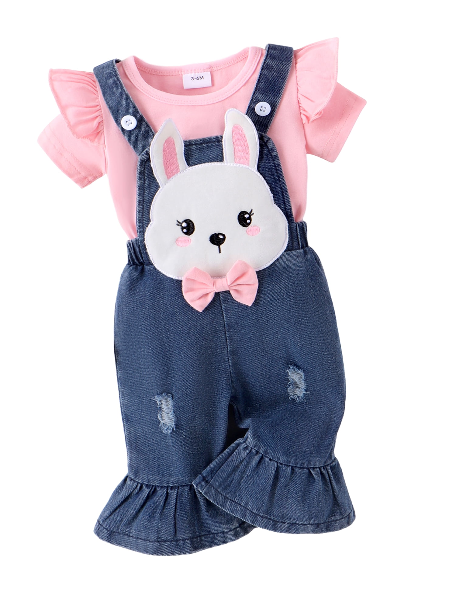 WERNZATT Baby Girl Easter Outfits Short Sleeve Ruffle Tops + Bunny ...