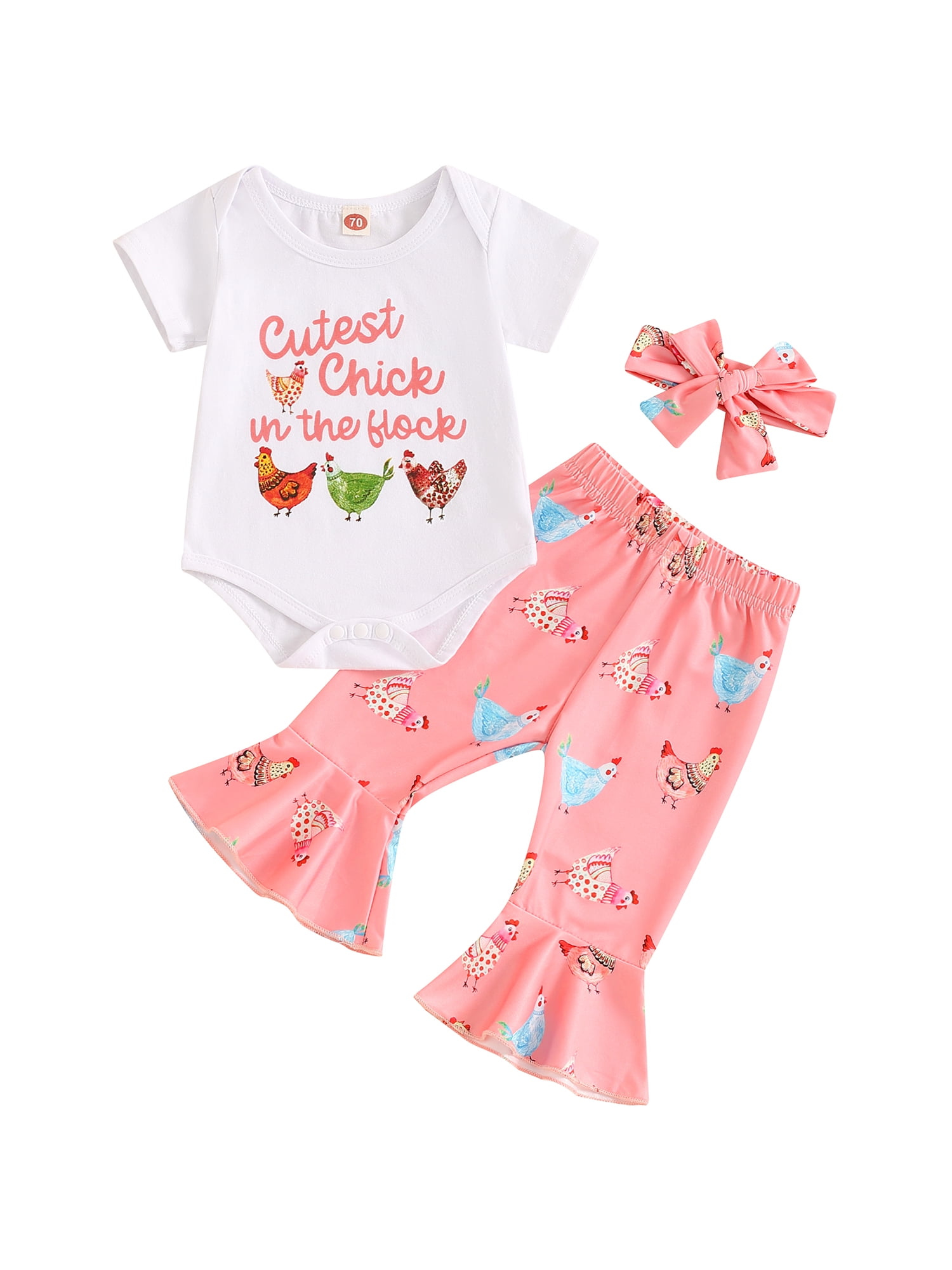 WERNZATT Baby Girl Farm Outfits Letter Chick Print Short Sleeve Rompers ...
