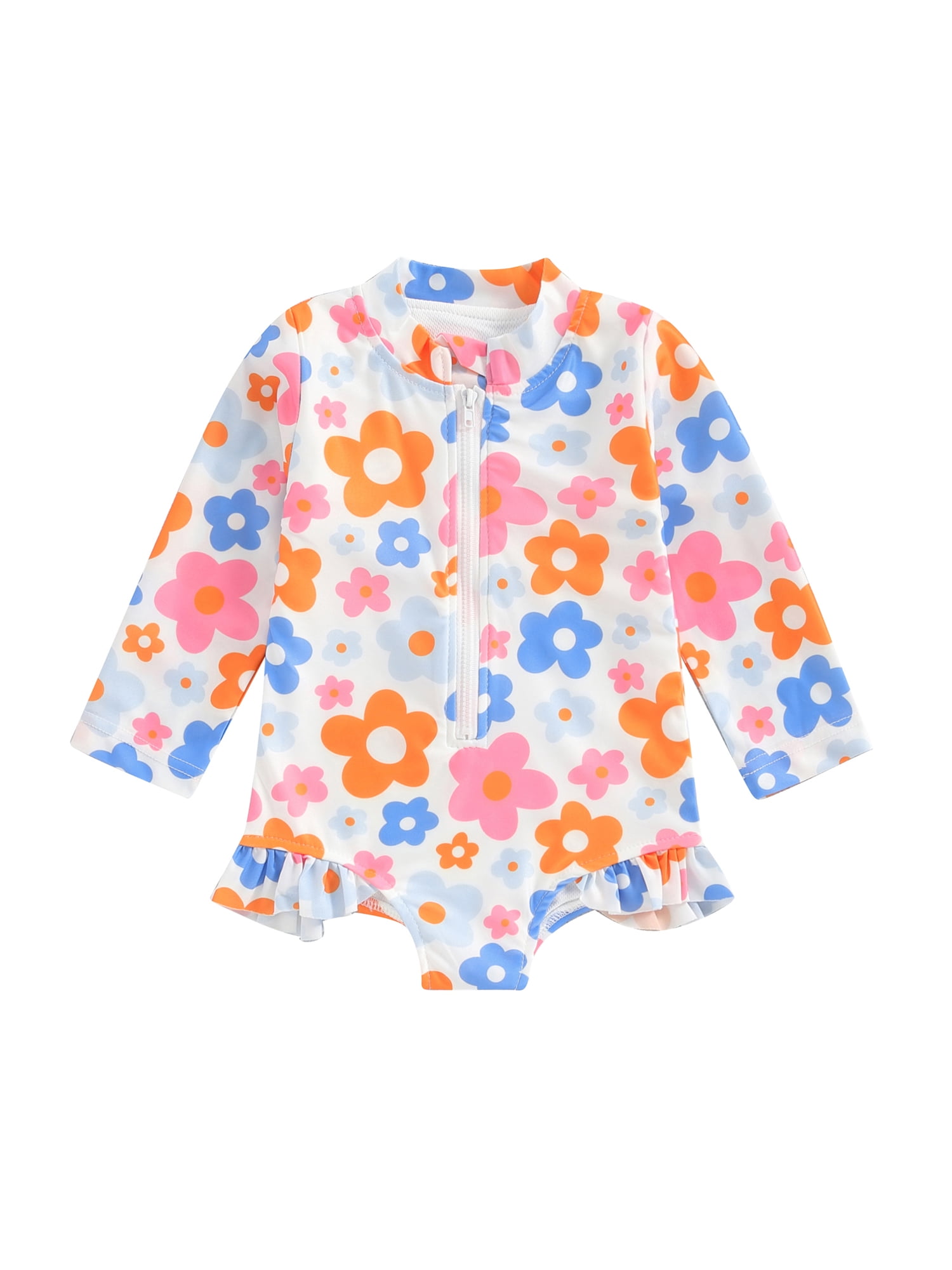 WERNZATT Baby Girl Floral Print Rash Guard Swimsuits Summer Zipper Long ...