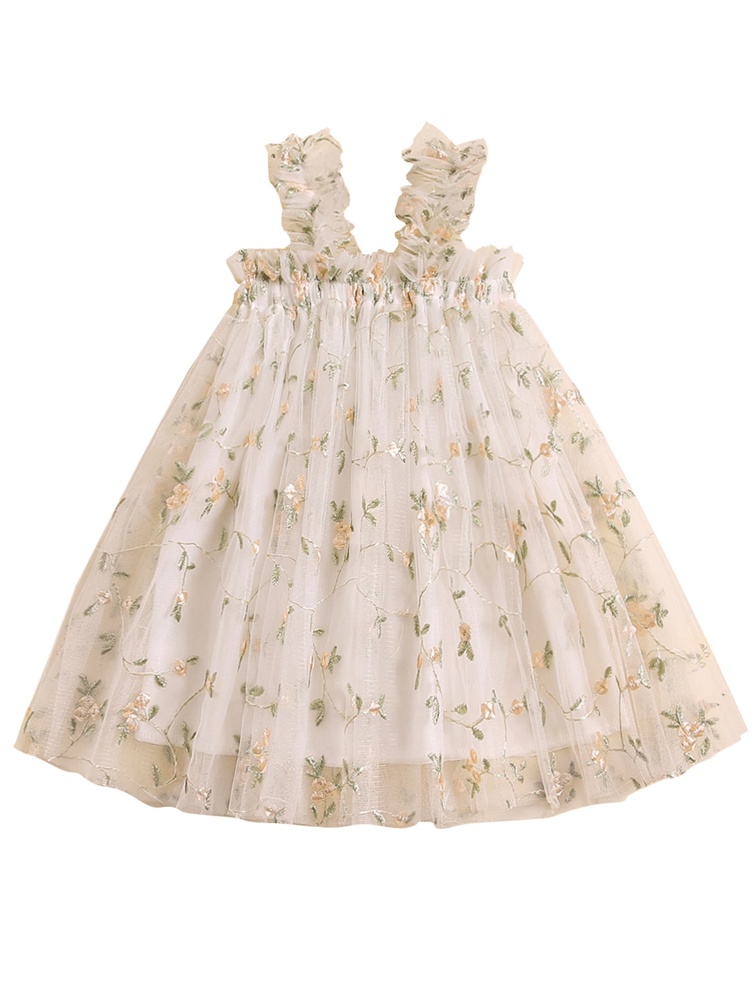 WERNZATT Baby Girl Princess Dress Sweet Sleeveless Floral Embroidery ...