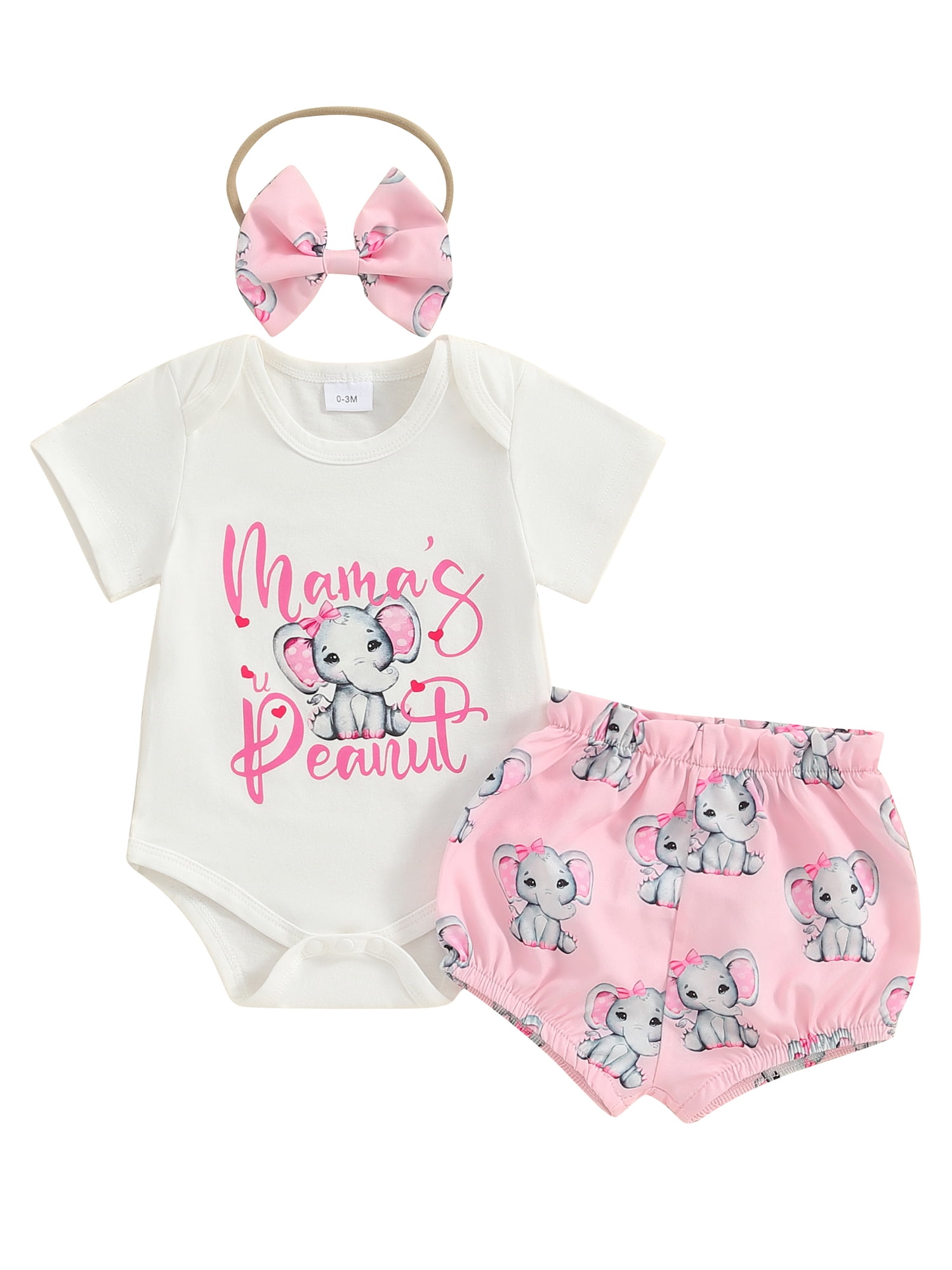 WERNZATT Baby Girl Summer Clothes Set Letter Print Short Sleeve Romper with Cow/Elephant Pattern ...