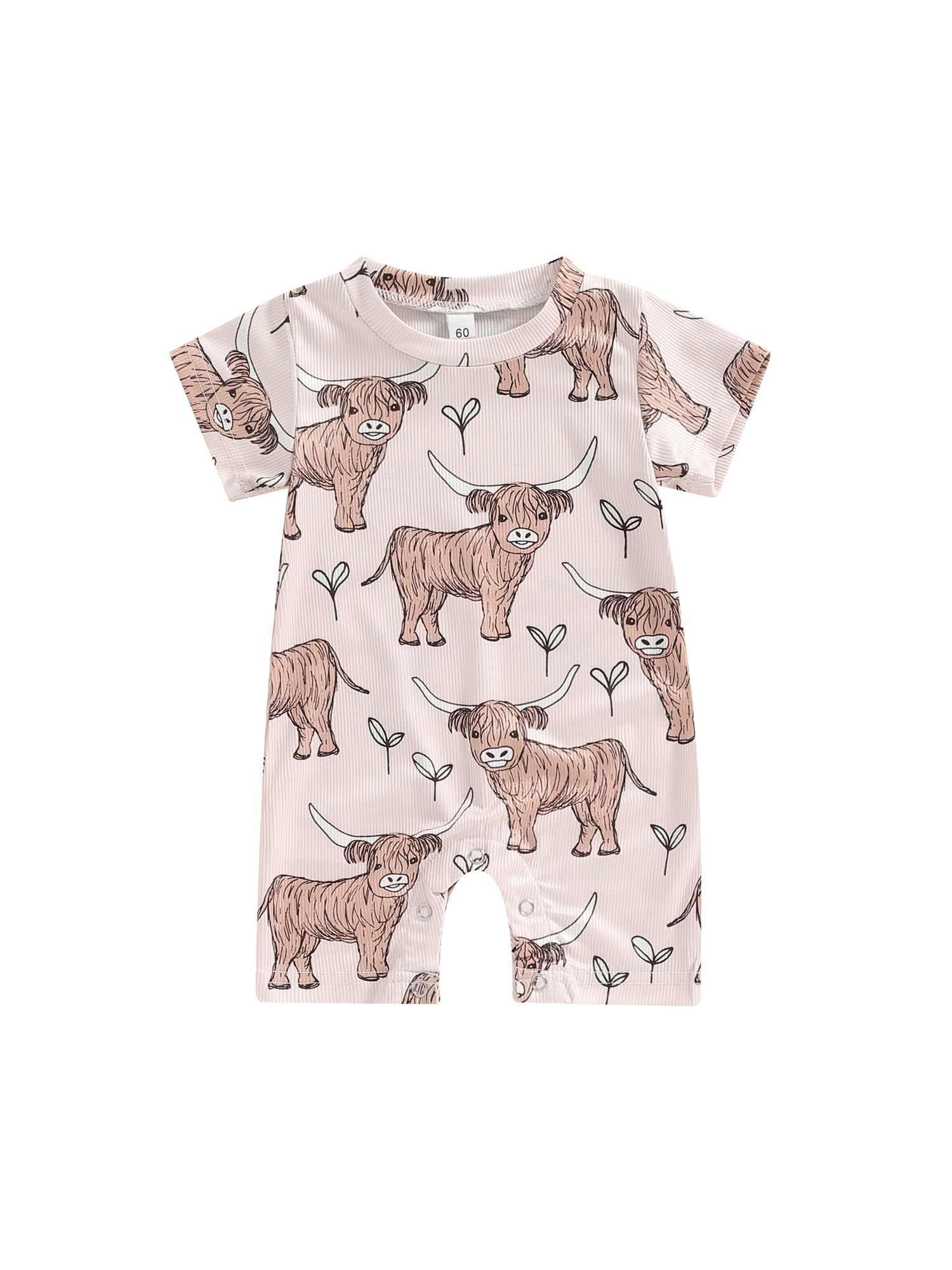 WERNZATT Baby Girls Boys Western Clothes Farm Jumpsuit Short Sleeve Crew Neck Cow Print Summer ...
