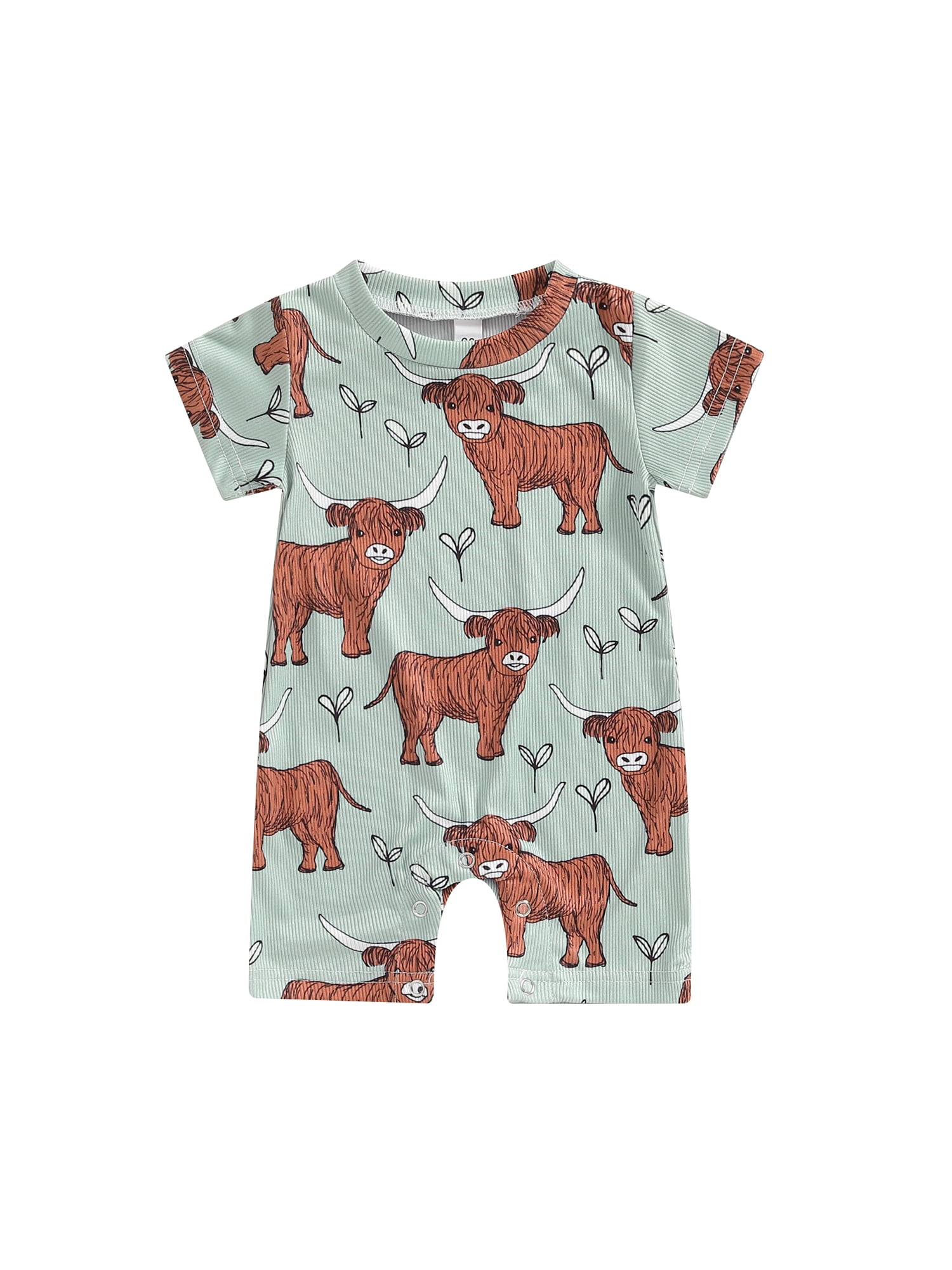 WERNZATT Baby Girls Boys Western Clothes Farm Jumpsuit Short Sleeve Crew Neck Cow Print Summer ...