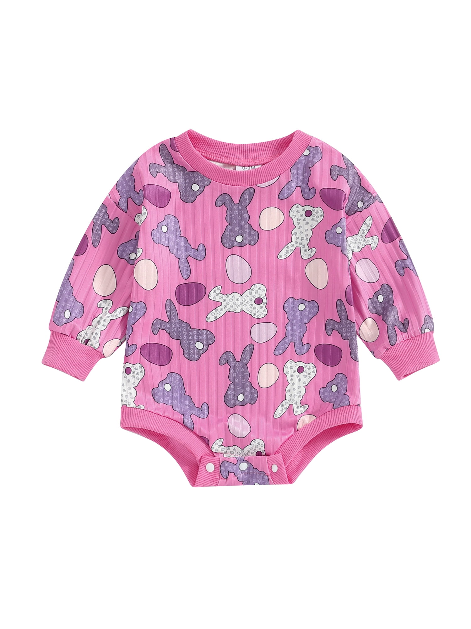WERNZATT Baby Girls Bunny Romper Long Sleeve Crew Neck Rabbit Eggs Print Fall Bodysuit Easter ...