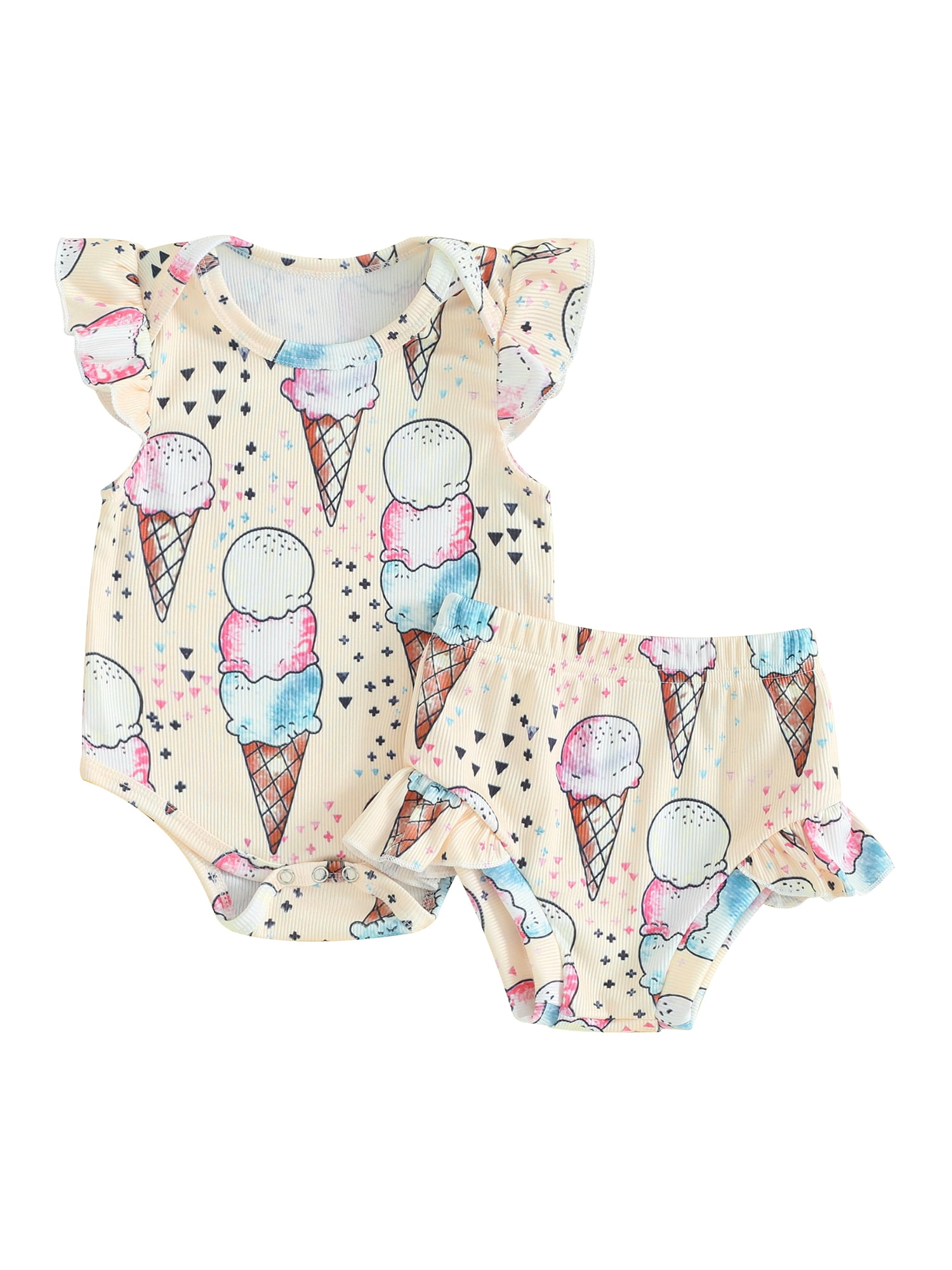 WERNZATT Baby Girls Ice Cream Outfit Summer Flying Sleeve Print Romper ...