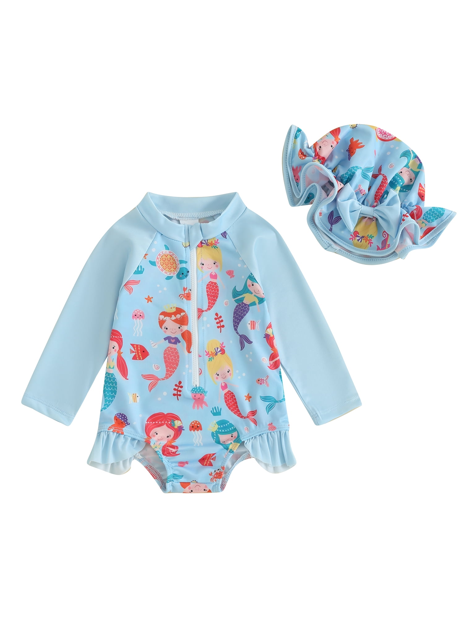 WERNZATT Baby Girls One Piece Swimsuit with Hat, Strawberry Flower ...