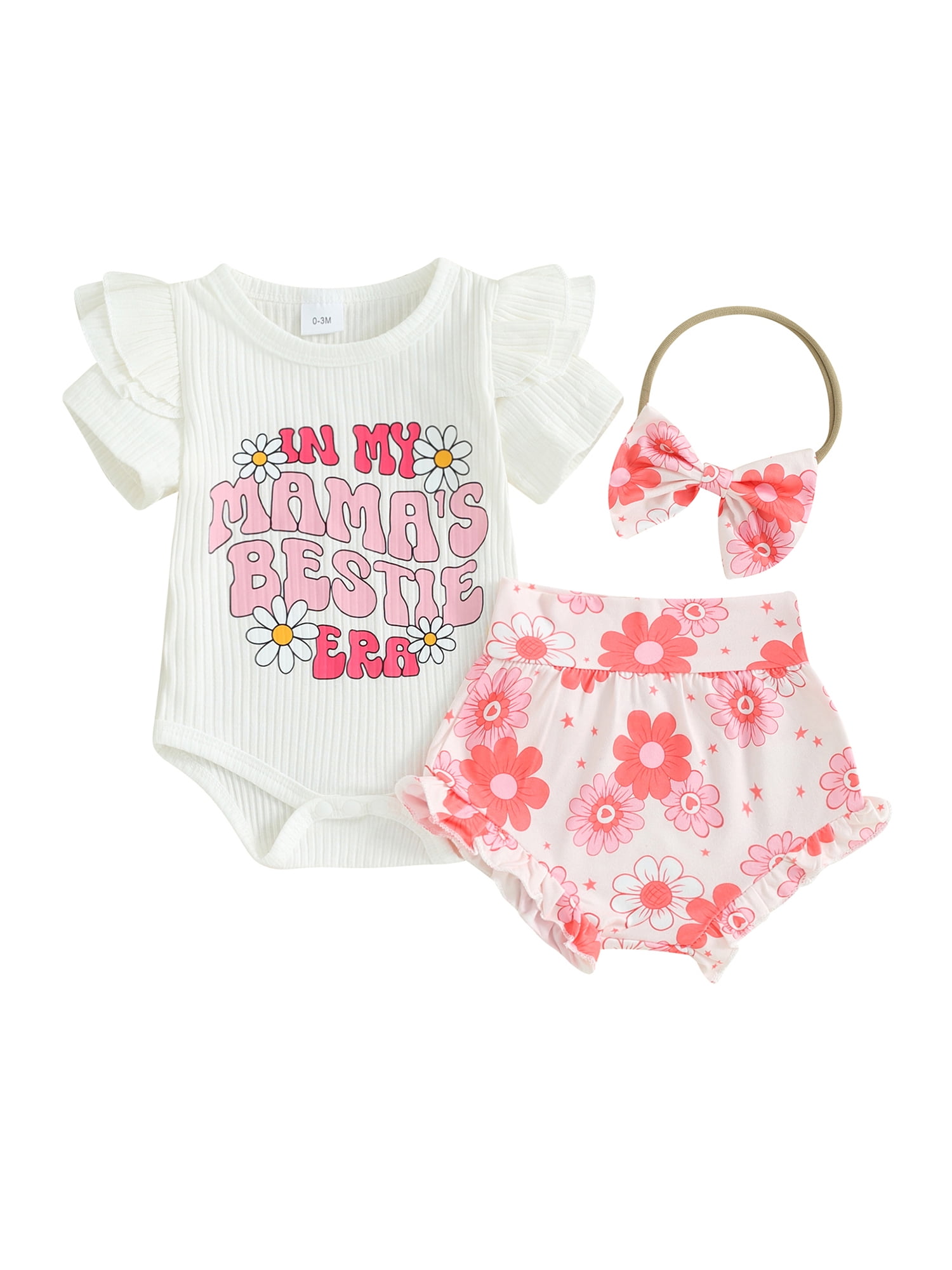 WERNZATT Baby Girls Summer Outfits Letter Print Short Sleeve Romper and Shorts Cute Headband 3 ...