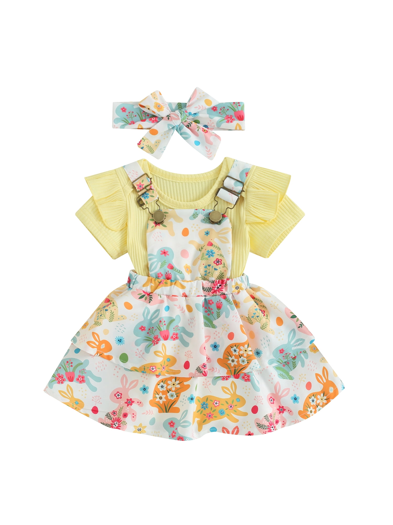 WERNZATT Baby Girls Summer Outfits Solid Color Rib Knit Short Sleeve ...