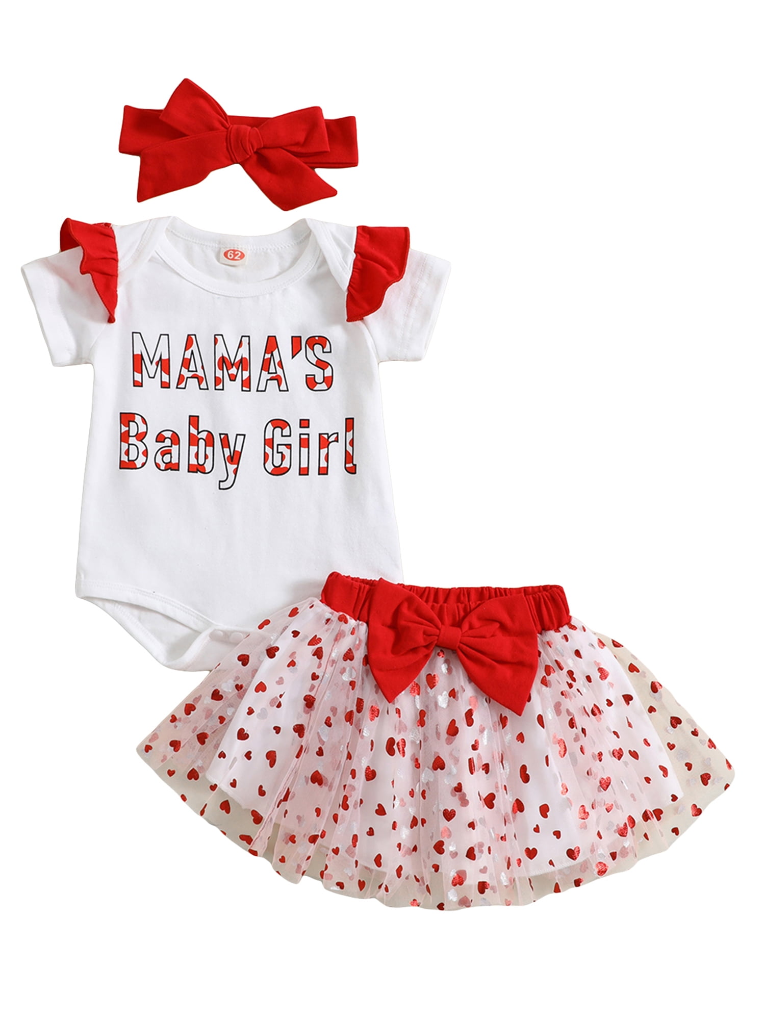 WERNZATT Baby Girls Valentines Day 3-piece Outfit, Short Sleeve Letters ...