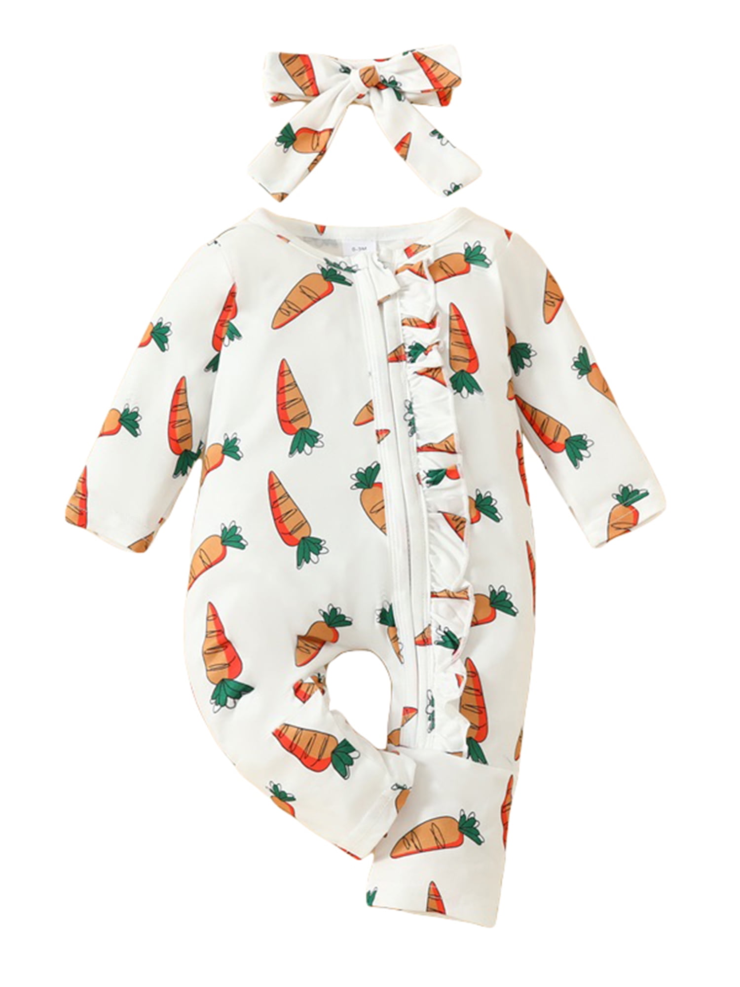 WERNZATT Easter Baby Girl Boy Carrot Costume Round Neck Long Sleeve Carrot Print Zipper Romper ...
