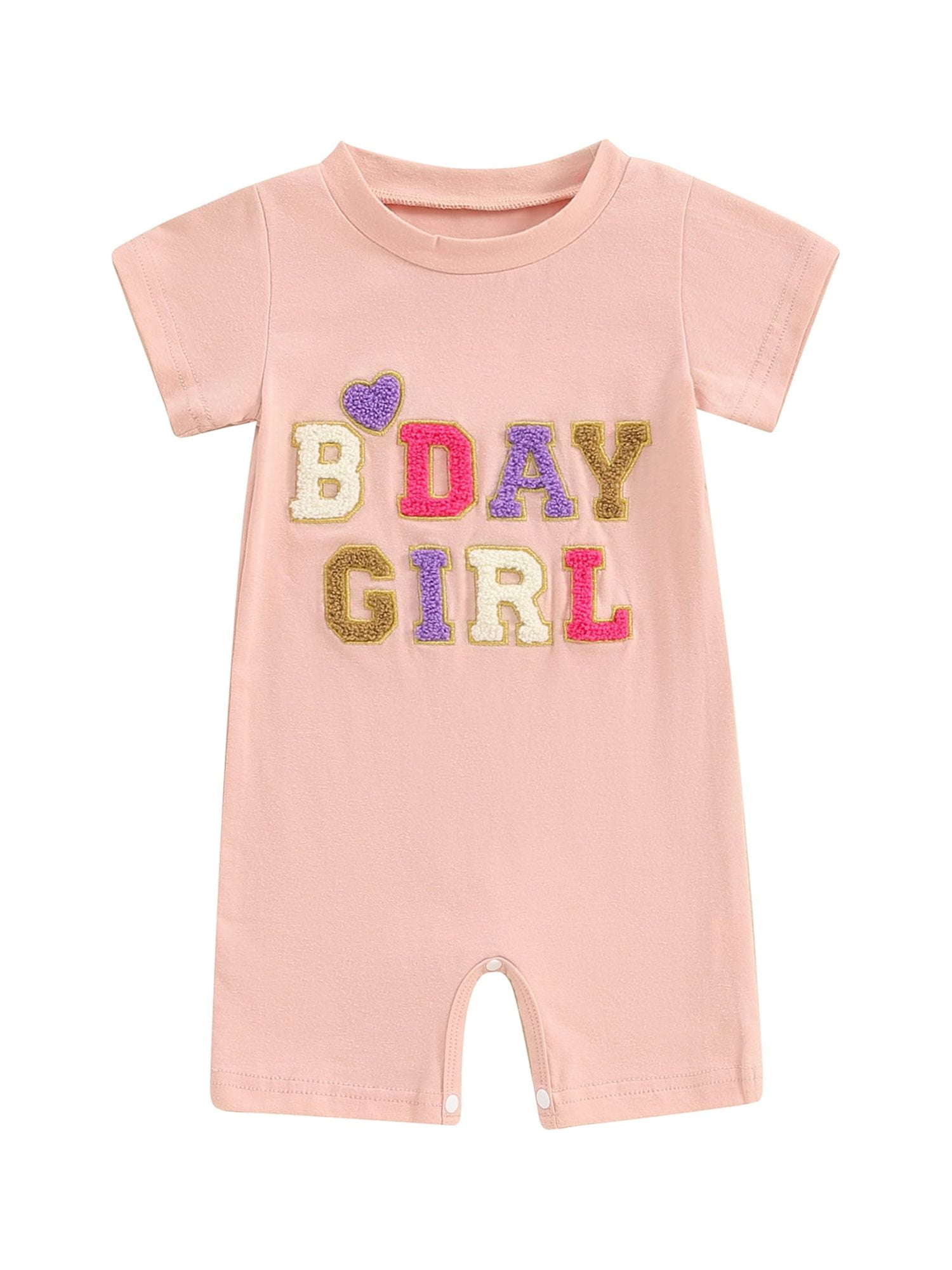 WERNZATT Infant Baby Girl Birthday Romper Round Neck Short Sleeve Letter Heart Embroidery ...