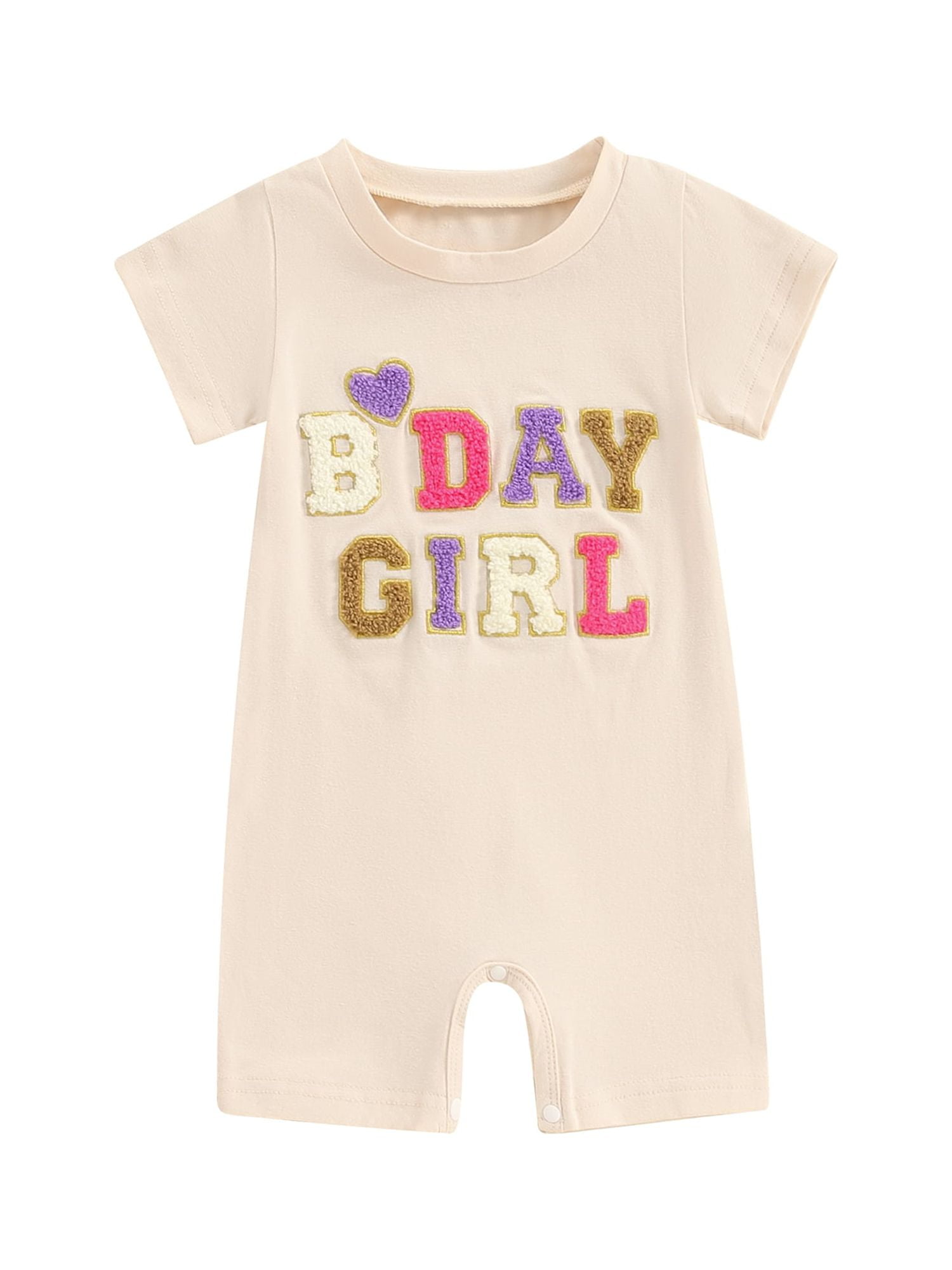 WERNZATT Infant Baby Girl Birthday Romper Round Neck Short Sleeve Letter Heart Embroidery ...