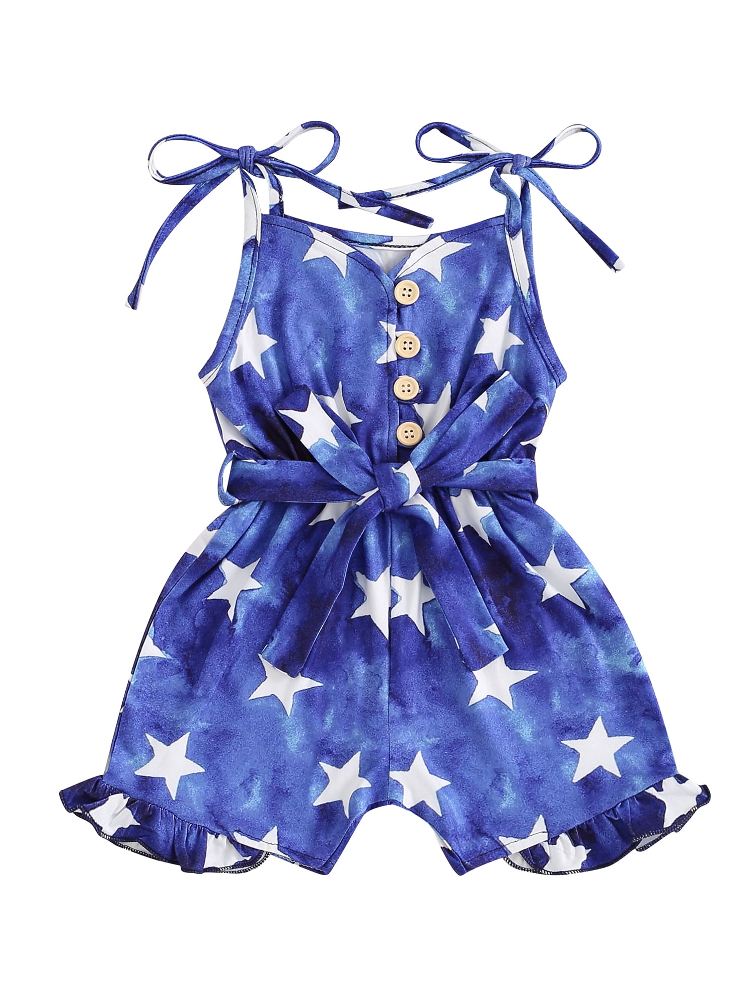 WERNZATT Kid Girls 4th of July Clothes Independence Day Jumpsuit Tie-up ...